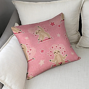 Cute Sloths Heart Star Throw Pillow Covers 18×18 Pillowcases Set of 2 Valentine's Day Linen Decorative Square Pillow Case Cushion Covers Standard Size for Sofa Couch Outdoor Bed Pillow Protectors