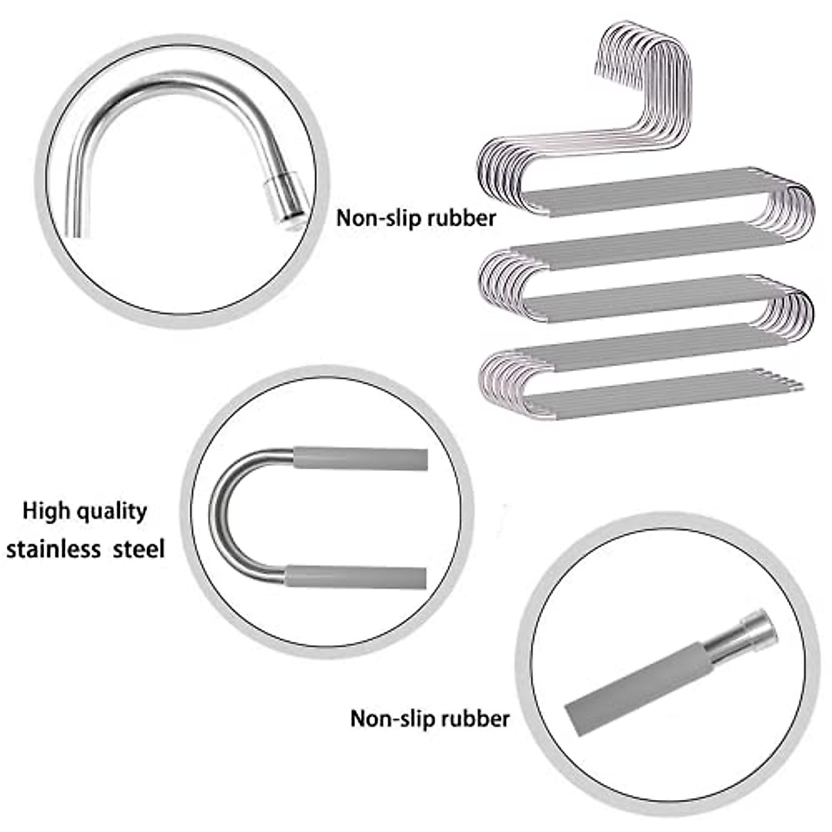 Pants Hangers Non Slip Space Saving Hangers 6 Pack S-Shape Trousers Hangers Stainless Steel Clothes Hangers Closet Organizer for Pants Jeans Scarf Trouser Tie Towel(6 Pack Gray)