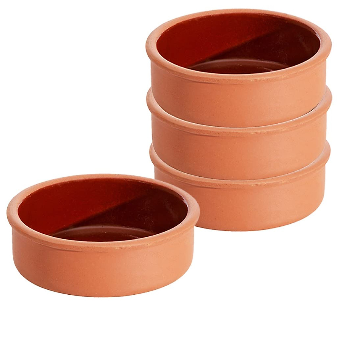 Handmade Clay Pot for Cooking Set of 4, Non-Toxic Large Terracotta Bowls, Clay Cookware for Mexican, Indian, and Korean Dishes, Glazed Earthen Dinnerware Suitable for Stovetop, 5.9 in