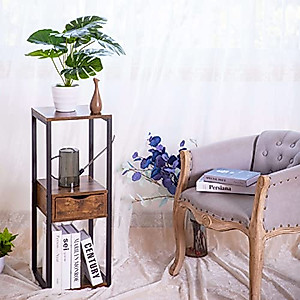 VonDream 3 Tier Plant Stand Indoor , Tall Pedestal Stand with Drawer, Tall Plant Stand for Indoor Plants Multiple, Corner Plant Table Indoor, Small Side Table for Living Room