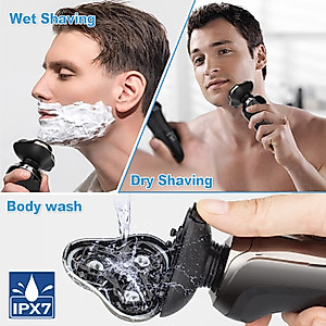 Electric Razor for Men,Electric Shavers for Men IPX7 Waterproof Mens Shaver Rechargeable with Beard Trimmer, 4 in 1 3D Rotary Mens Razor Shaver Kit Cordless Shaving Machines for Husband Father Gift