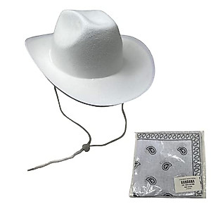 Cosmic Chameleon White Cowboy Hat with Paisely Bandana for teens and adult, Designed for for Dress-Up Parties and Play Costume Accessories