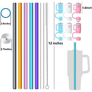 12 Pack Replacement Straws and Covers for 40 oz Stanley Adventure Travel Tumbler Cup, Reusable Plastic Straws with Cleaning Brush, Compatible with 40oz 30oz 20oz 14oz Stanley Water Jug, 12inch
