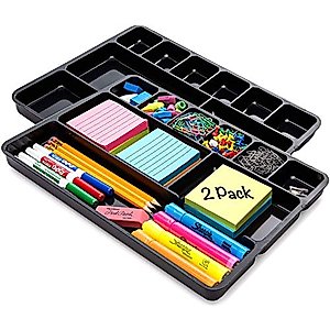 Desk Drawer Organizer Tray with 9 Storage Compartments - For Home and Office - Perfect Organizing Pens, Pencils, Paper Clips, Sticky Notes and all your Supplies - 2 Pack