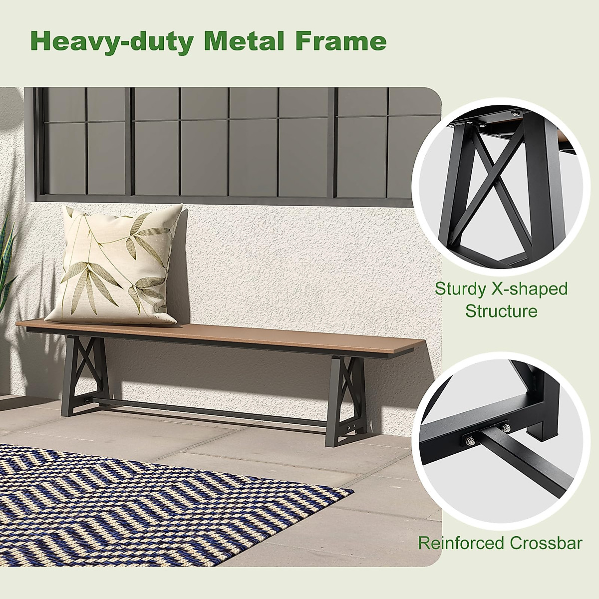 Giantex Outdoor Bench, 3-4 Person Garden Bench, 72" Long Patio Bench with Metal Frame, 1100 LBS Capacity, Weatherproof Backless Park Bench, Outside Dining Bench for Lawn, Front Porch, Backyard