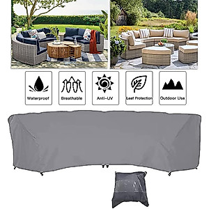 UCARE Curved Sofa Cover Outdoor Couch Sectional Protector Waterproof Half Moon Sofa Set Cover with Windproof Elastic Cord for Garden Lawn Indoor Grey (89.7x45.6x33.8in/228x116x86cm)