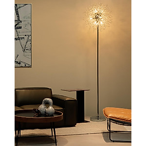 SineRise Modern Crystal Floor Lamp (9-Light, 70-Inch, Chrome), Standing Lamp with Footswitch, LED Floor Lamp for Living Room, Girls Room, Bedroom, Dresser, Office (Bulbs NOT Included)