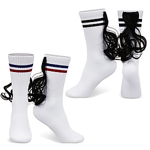 Tarpop 2 Pairs Mullet Weird Socks White Elephant Mullet Gifts Novelty Rockabilly Socks for Men One Size Fits Most Weird Athletic Socks with Fake Hair Unisex Stocking