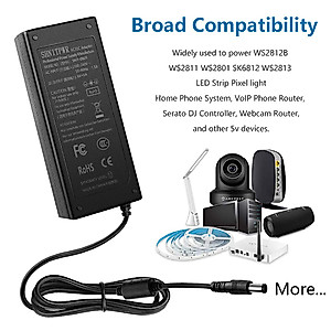SHNITPWR 5V 5A DC Power Supply Adapter 5 Volt 5 Amp 25W AC 100V~240V to DC Converter Transformer LED Driver with 5.5x2.5mm DC Tip for WS2812B WS2813 LED Pixel Strip TV Box USB HUB Raspberry Pi