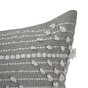 Foreside Home & Garden Gray Striped Hand Woven 18X18 Outdoor Decorative Throw Pillow with Pulled Yarn Accents, 18 x 18 x 5