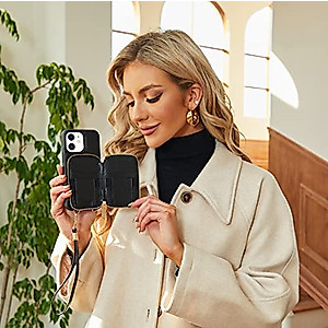 ZVE iPhone 11 Wallet Case Crossbody, iPhone 11 Case with Credit Card Holder Handbag Purse Wrist Strap Zipper Leather Case Cover for Apple iPhone 11 6.1 inch 2019 - Black