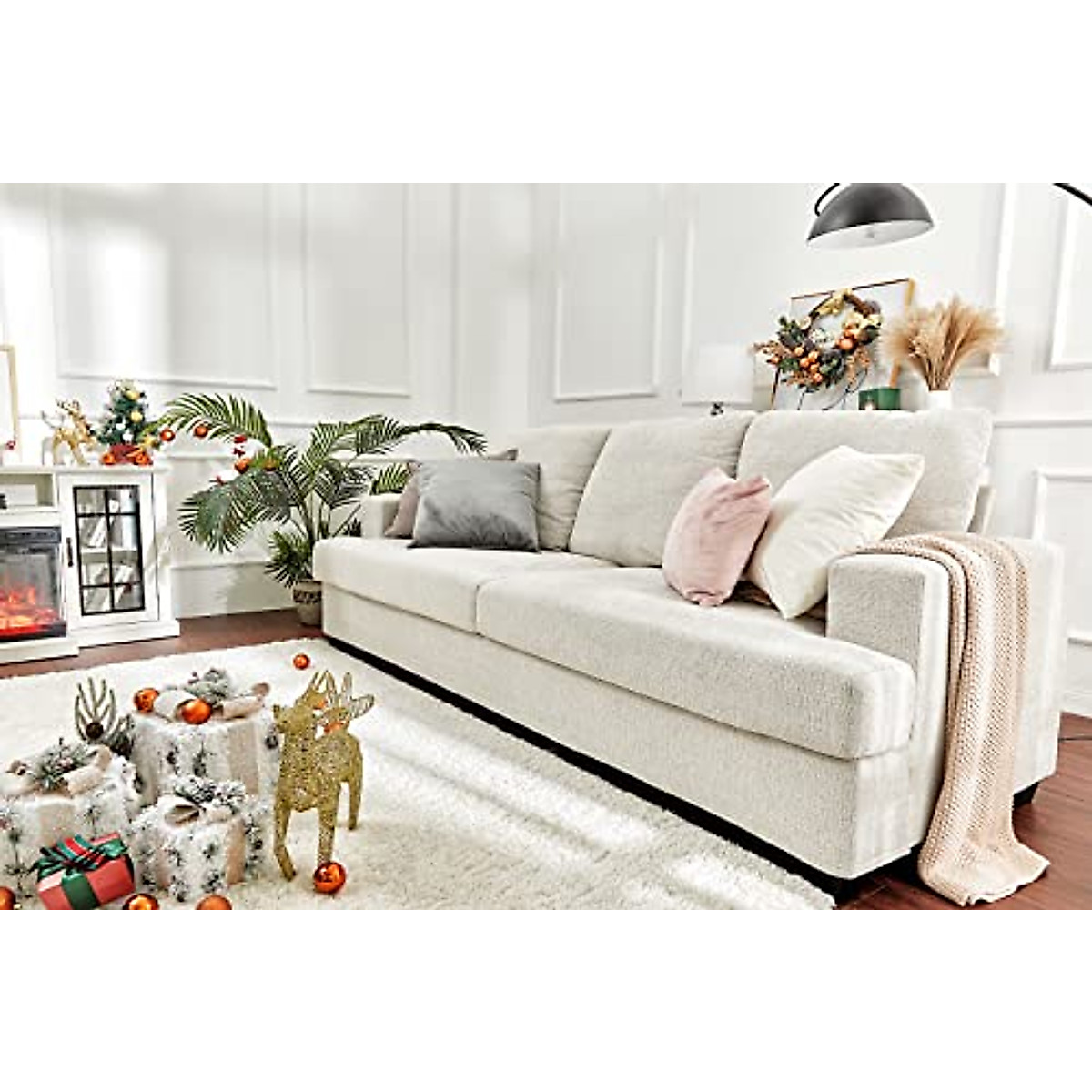 AMERLIFE 97inch Sofa, Deep Seat Sofa-Contemporary Chenille Sofa Couch, 3 Seater for Living Room-Oversized Beige Comfy