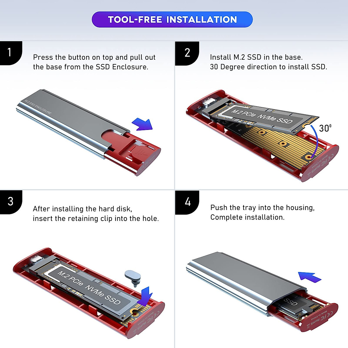 M.2 SSD Enclosure, M.2 NVME SSD Enclosure High Speed Ultrathin Aluminum Alloy Enclosure with UASP Support for 2230 SSD