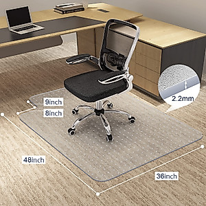 Office Chair Mat for Carpeted Floors with Lip, 48"X36" 2.2mm Thick, Transparent Desk Chair Mats with Studs for Low and Medium Pile Carpets, Easy Glide, Flat Without Curling