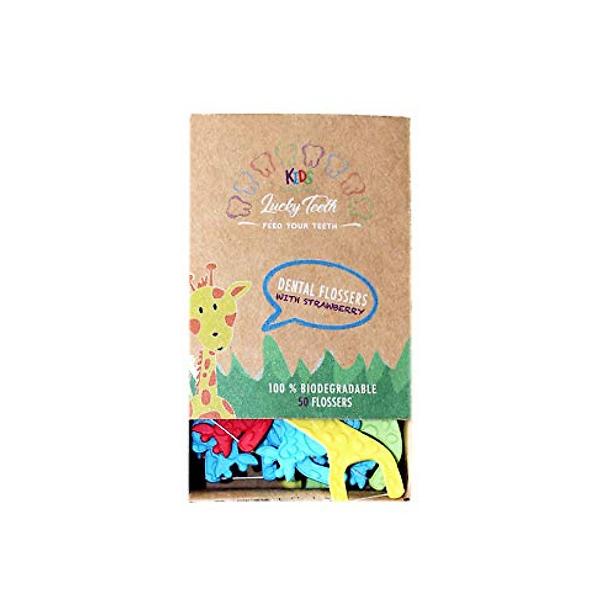 Kids Dental Floss Picks Without Fluoride, Natural Strawberry Flavor. Fun & Colorful Animal Shape Will Make Any Little one Floss. Part Biodegradable & Eco-Friendly. Prevent Tooth Decay & Gum Disease.