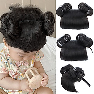 colorvay 1 Pack Baby Wig Braid Hairband for Kids, Children's Fake Bangs Headband with Head Buckle for COS Hair Accessories (Black)