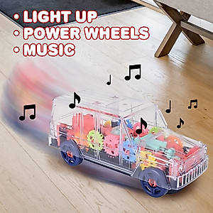 ArtCreativity Light Up Transparent SUV for Kids, 1PC, Bump and Go Toy Car with Colorful Moving Gears, Music, and LED Effects, Fun Educational Toy for Kids, Great Birthday Gift Idea