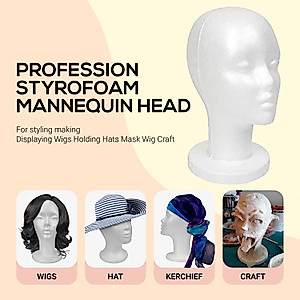 STUDIO LIMITED 11.4-Inch Styrofoam Mannequin Head (3 Pack) - White Foam Wig Stand for Wigs, Hats, Masks, Hairpieces, Arts, Crafts, DIY Projects, Salon Display, and Travel Use