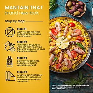 Machika Skillet Pan | Carbon Steel Paella Pan | Carbon Steel Pans for Cooking | Thin Carbon Steel Pan for Paella | Perfect for Outdoors, Camping, Parties, and More | 6 Servings | 13 In |