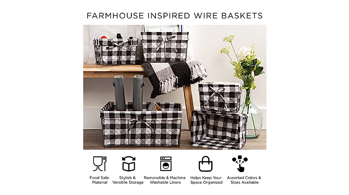 DII Farmhouse Chicken Wire Storage Baskets – Set of 5 for Organized Living