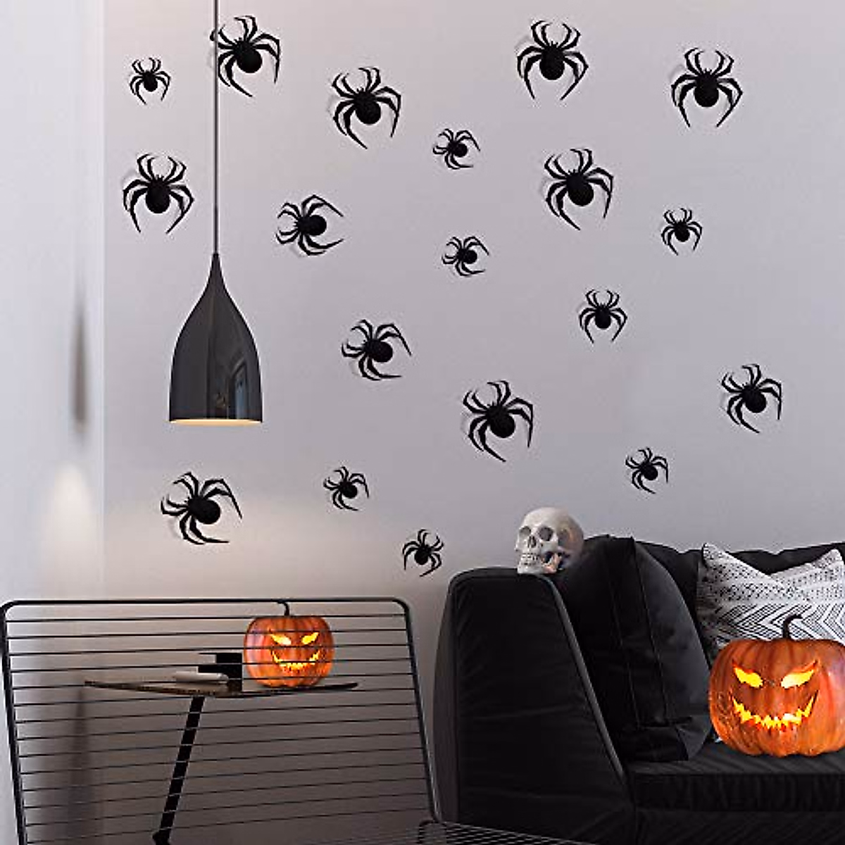 Halloween Home Decorations, 60 PCS 3D Large Spider, Realistic PVC Spider Stickers for Halloween Eve Party Supplies, DIY Scary Room Wall and Window Decor