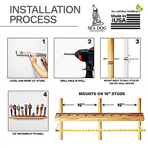 Tap Handle Holder Display Floating Shelf | Wall-Mounted Tap Handle Display Shelf Constructed from Reclaimed Redwood | Beer Tap Holder for 10 Tap Faucet Handles | Made in USA (10 Tap Handles)