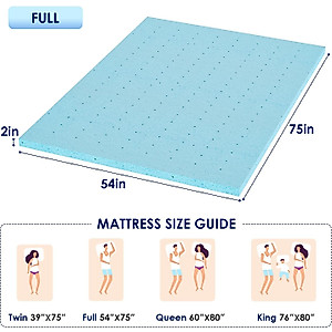 BLKMTY Mattress Topper Full Mattress 2 Inch Bed Topper Ventilated Memory Foam Mattress Topper Gel Memory Mattress Topper Breathable Soft Mattress in a Box, Blue