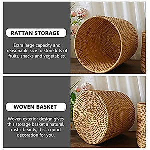generic Rattan Storage Basket Rustic Woven Basket Desktop Garbage Bin Organizer Sundries Storage Bin for Bedroom Office Study Room - Size L, 9x9x8 Inch