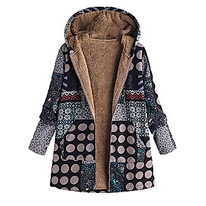 Andongnywell Womens Jackets Parka Boho Ethnic Print Vintage Fleece Lined Exotic Hooded Long Warm Padded Coats Plus Size (Black,Medium)