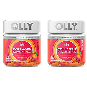 OLLY Collagen Gummy Rings! 30 Gummies Peach Peach Bellini Flavor! Formulated with Bioactive Collagen Peptides! Reduce Fine Lines and Boost Skin Resilience! Choose Your Pack! (2 Pack)