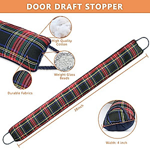 Under Door Draft Stopper 38 Inches Noise Blocker for Door Bottom Air Seal Insulation and Soundproof, Heavy Duty Weather Guard Snake Stripping,Tartan Check Navy Blue