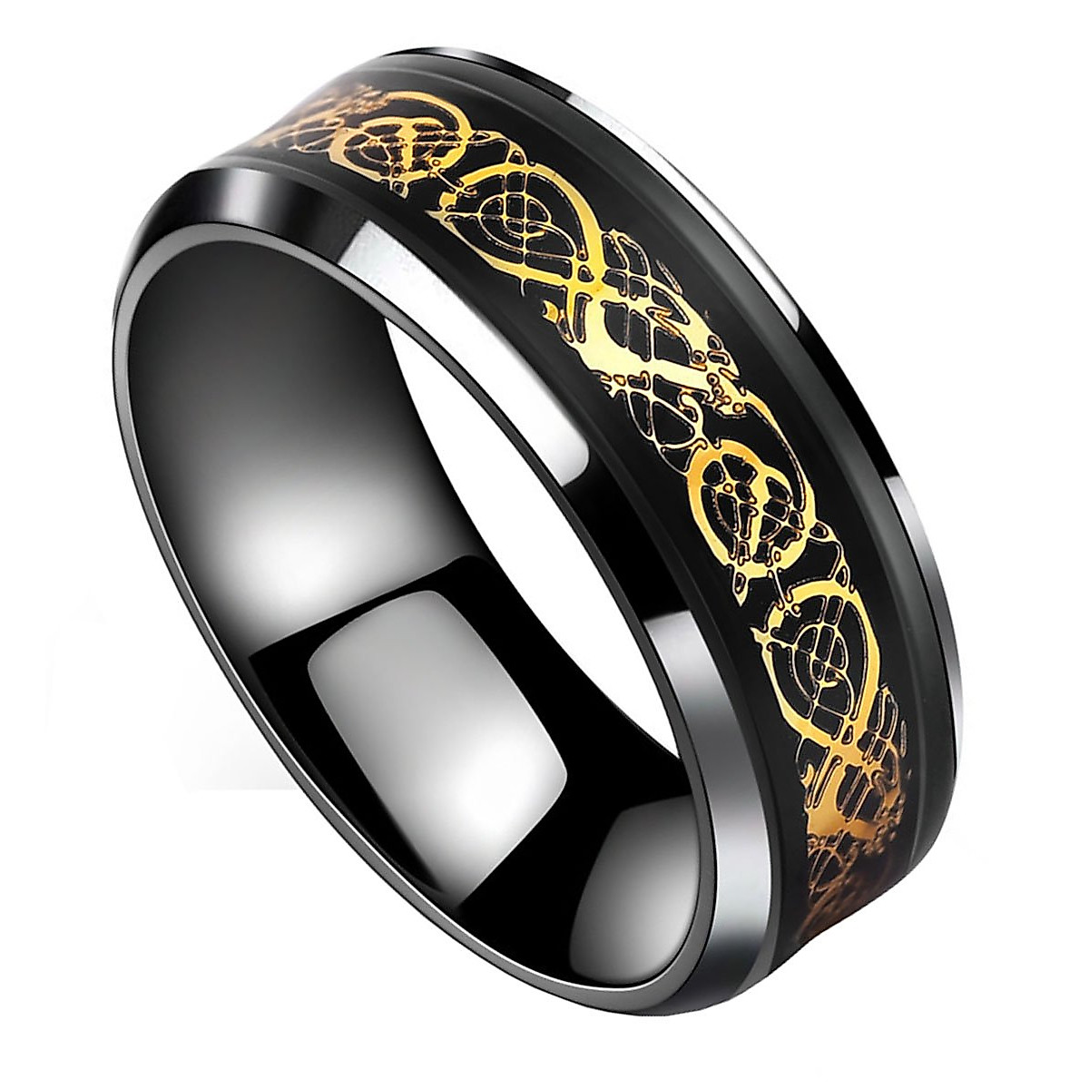 Tanyoyo Black Celtic Dragon Stainless steel Ring Gold color Wedding Band Jewelry Size 7-14 (8)