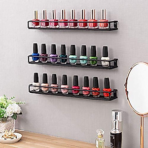 MyGift Set of 3 Wall-Mounted Black Metal Nail Polish and Essential Oils Display Shelves, Kitchen Spice Jars Rack