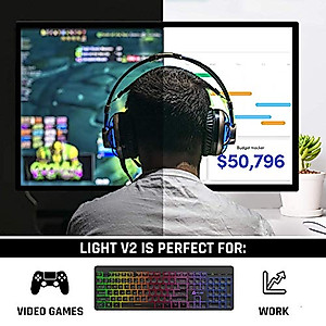 KLIM Light V2 Rechargeable Wireless Keyboard - New Version 2024 - Slim Durable Ergonomic - Backlit Wireless Gaming Keyboard for Laptop PC Mac PS4 PS5 Xbox One - Long-Lasting Built-in Battery