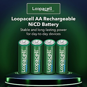 LOOPACELL 4 AA Rechargeable NiCD Battery, 1.2V 1000mAh High Capacity AA Batteries
