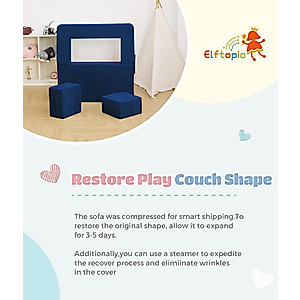 Elftopia Modular Kids Sofa,Toddler Couch Foam Armchair for Kids, Children Convertible Plush Sofa Play Set,Fold Out Sofa Bed(Navy)