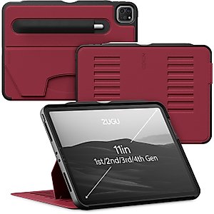 ZUGU Case iPad Pro 11 Inch Case 1st/2nd/3rd/4th Generation Case 2018/2020/2021/2022 | Slim Protective Case Wireless Apple Pencil Charging | Convenient Magnetic Stand & Sleep/Wake Cover | Cherry Red