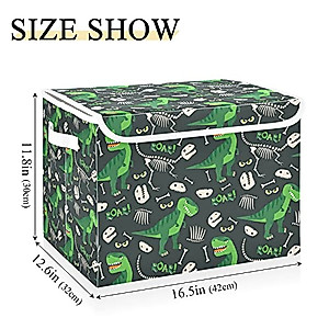 innewgogo Dinosaur Storage Bins with Lids for Organizing Collapsible Storage Boxes with Handles Oxford Cloth Storage Cube Box for Bed Room