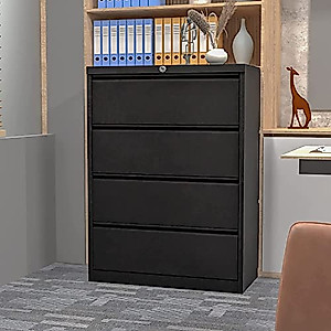 GangMei 4 Drawer Lateral File Cabinet, Metal Lateral File Cabinets with Lock, Legal Size Steel Lateral Filing Cabinet for Office and Home