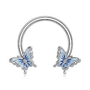 OUFER Butterfly Daith Earrings, 316L Surgical Steel Septum Nose Rings, 16G Daith Tragus Conch Piercing Jewelry, Cartilage Hoop Earrings for Women And Men