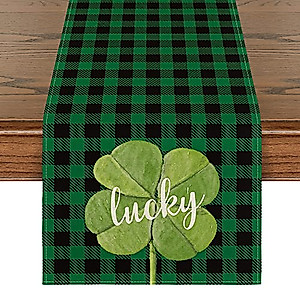 Artoid Mode Buffalo Plaid Lucky Table Runner Clover Shamrock, Seasonal St. Patrick's Day Holiday Kitchen Dining Table Runner for Home Party Decor 13 x 72 Inch