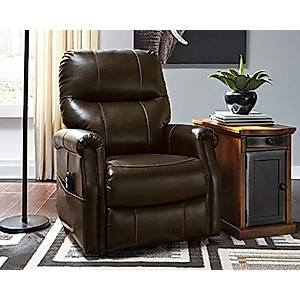 Signature Design by Ashley Markridge Faux Leather Modern Electric Power Lift Recliner for Elderly, Brown