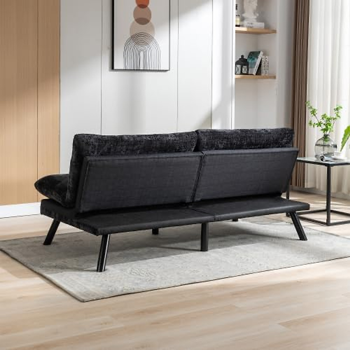 Ochangqi Convertible Futon Sofa Bed with Metal Legs, Adjustable Loveseat Futon Bed Lounge Couch, Futon Sets for Compact Living Space, Single Apartment (Black)