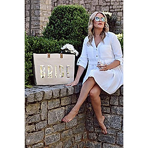 Mud Pie Women's Bride Tote Bag, Tan, 14 1/4" x 18"