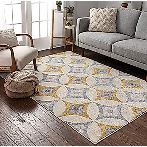 Well Woven Greyson Scanadnavian Retro Diamond Geometric Grey & Gold Area Rug 8x11 (7'10" x 9'10")
