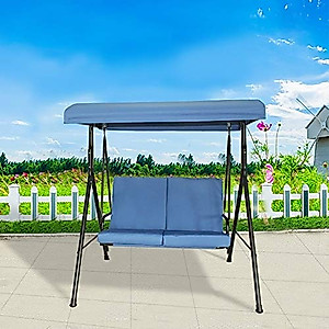 Homebeyond Patio 2 Seater Swing Top | Sunshade Hammock Cover UV Protected Waterproof Outdoor Seat for Garden Pool Porch | Swing Canopy with Stand (Blue) - SW-2B