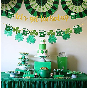 Weimaro Let’s Get Lucked Up Banner, Glittery St. Patrick’s Day Decorations Set, Lucky Shamrock Garland, St Patricks Day Lucky Irish Party Home Decorations, St Pattys Day Decor Supplies