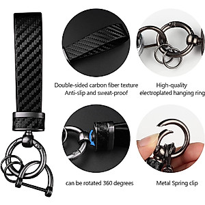 Turcee 2PCS Carbon Fiber Car Keychain Kit,Gift for Men and Women,Quick Release Spring with D-Ring Anti Lost Car Keychain Organizer