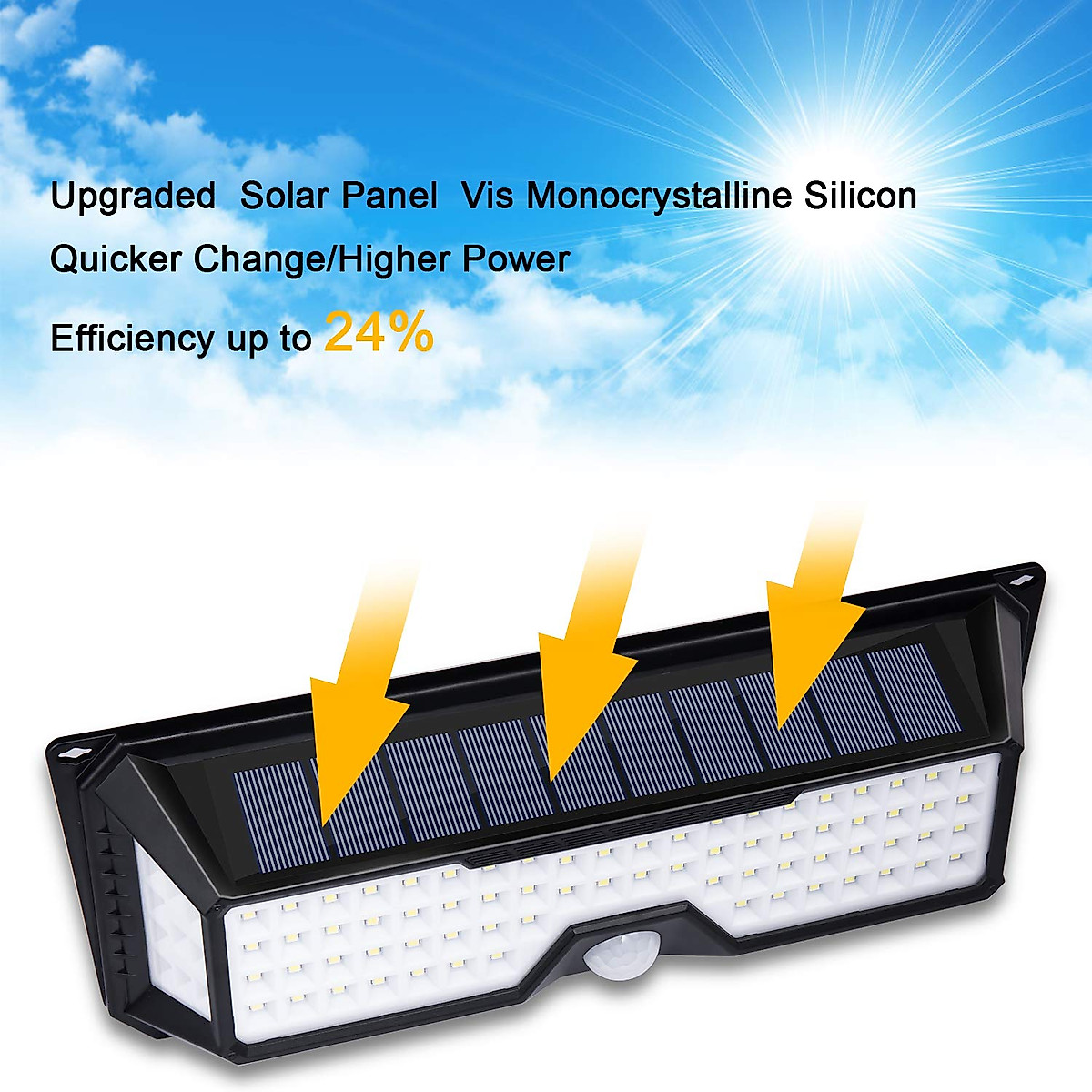 Utech 4 Sides 136 High Bright Solar LED Lights, Solar Powered Motion Sensor Light Control Sensor Lamp Waterproof & Wire Free Wall Lights for Outside Doors,Garden,Pathway,Garage,Step and Backyard Light