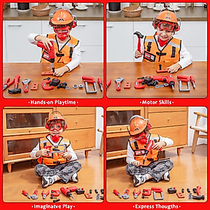 JOYIN 26Pcs Kid Tool Set, Pretend Play Toddler Tool Toy with Construction Worker Costume & Electronic Toy Drill in Storage Box for Boy Girl Halloween Present Birthday Dress Up Party